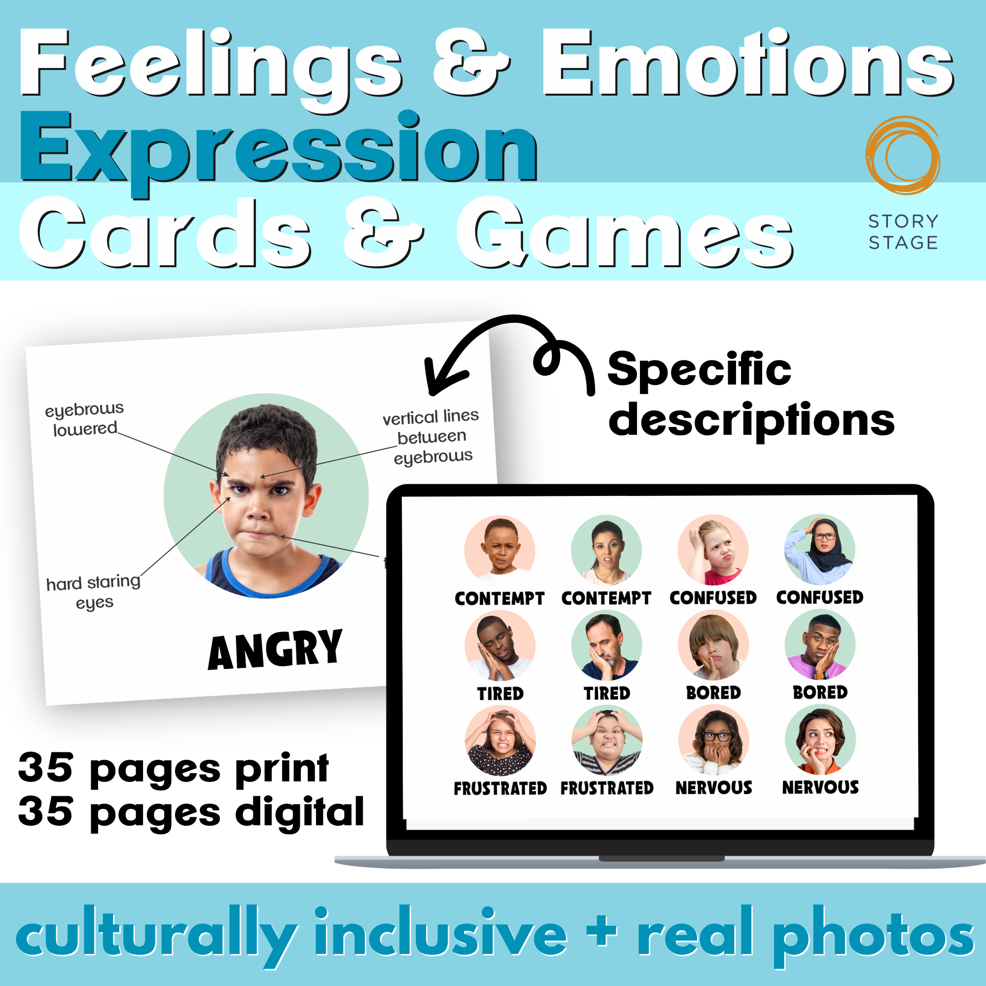 Feelings & Emotions Facial Expression Cards & Games – Story Stage
