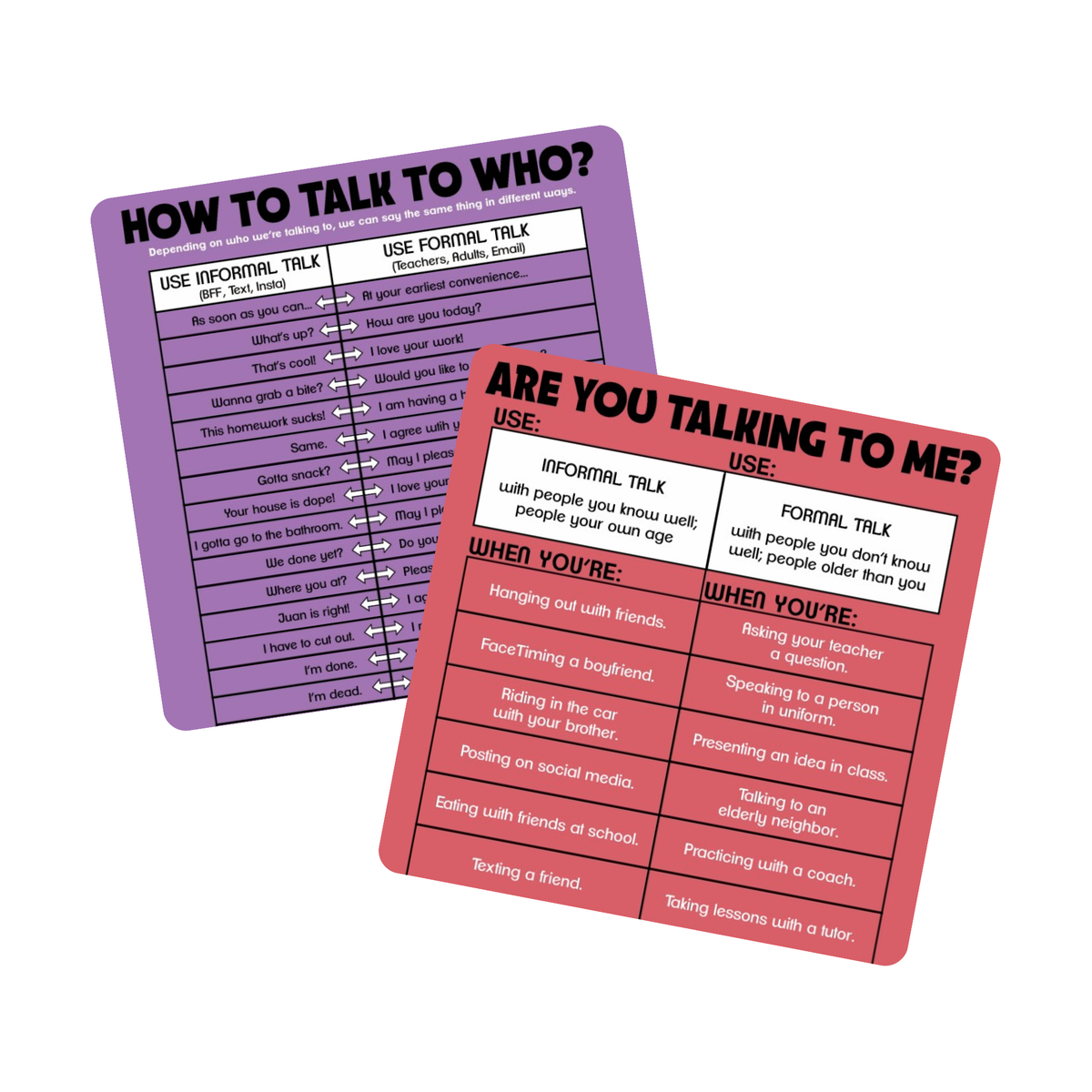 Formal vs Informal Language Cue Cards – Story Stage